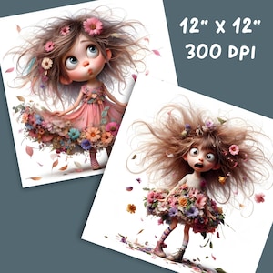 15 Whimsical Girl Clipart - Floral Petal Dresses "flower Power" Digital ...