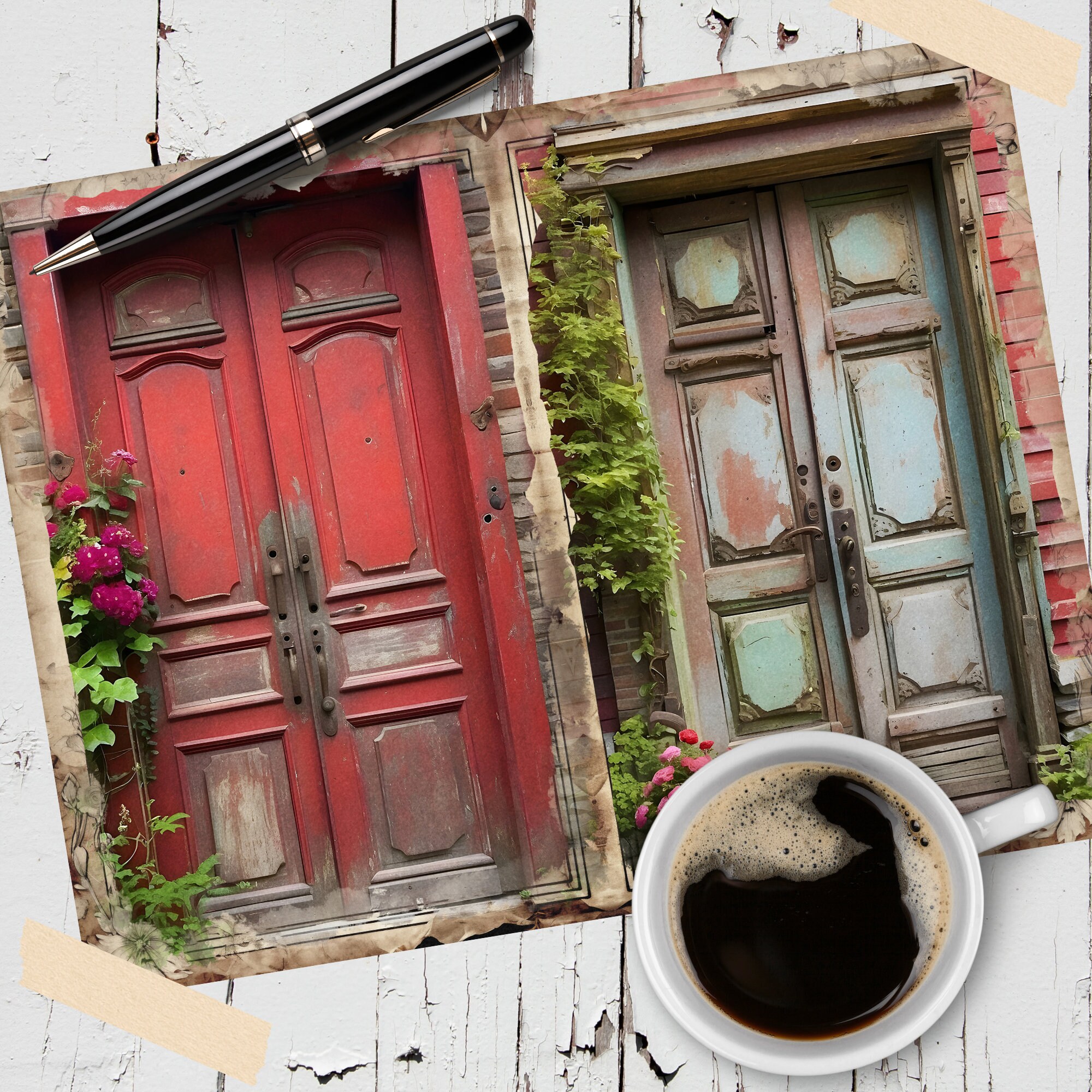 Junk Journal Printable, Wooden Doors , Vintage Journal Pages and Cards ...
