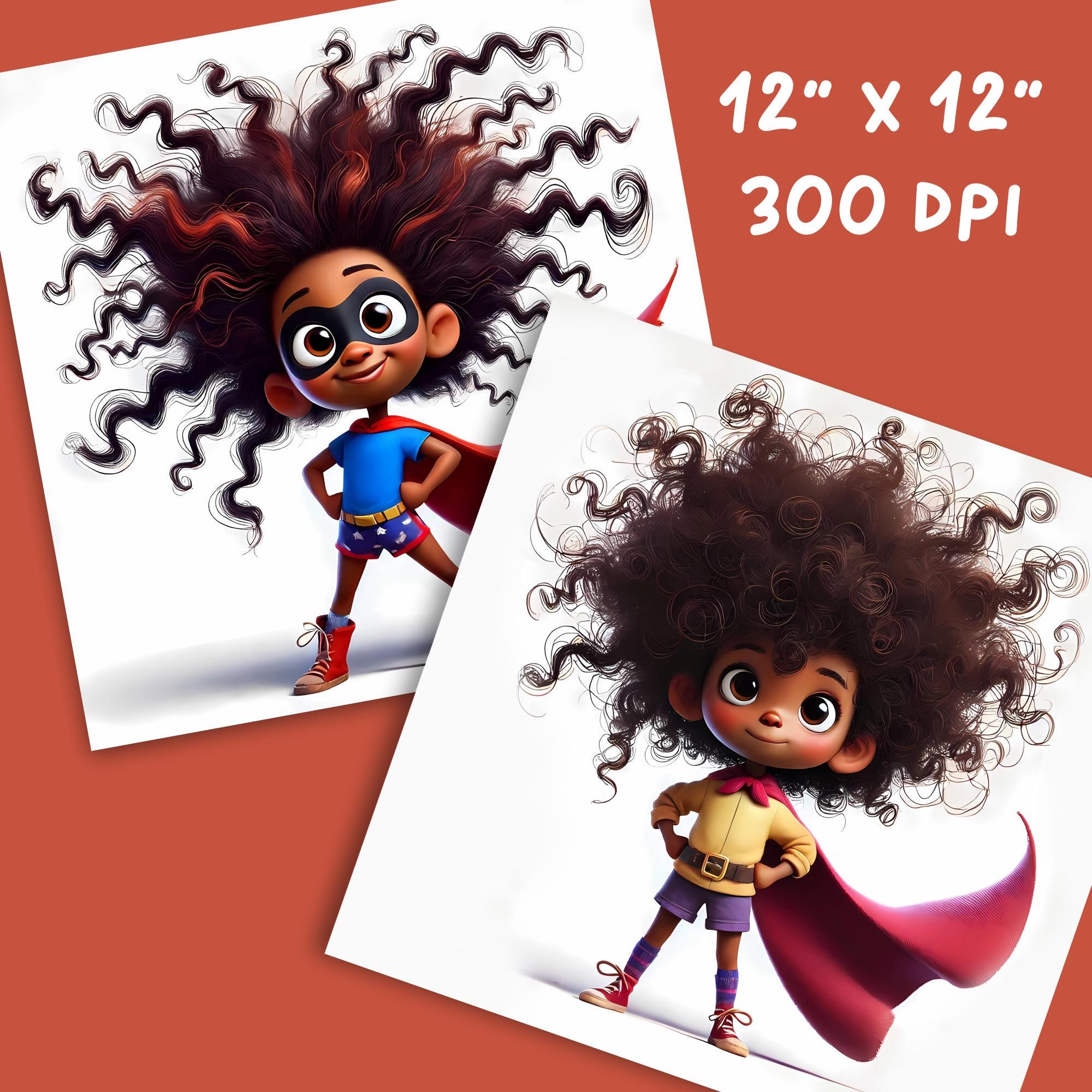 African American Superhero Girl Clipart: Whimsical JPG Images (300 DPI ...