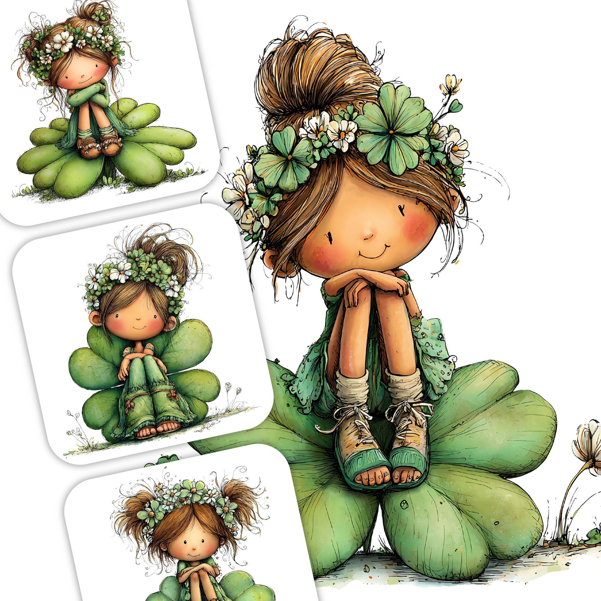 St. Patrick's Day Girl Clipart Bundle, Whimsical Watercolor (digital ...