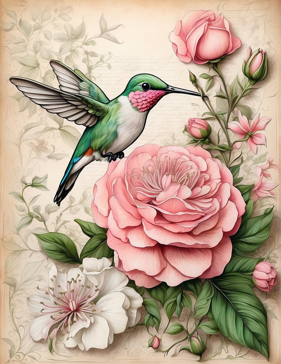 30 Humming Bird Junk Journal Pages, Digital Kit, Scrapbooking Papers ...