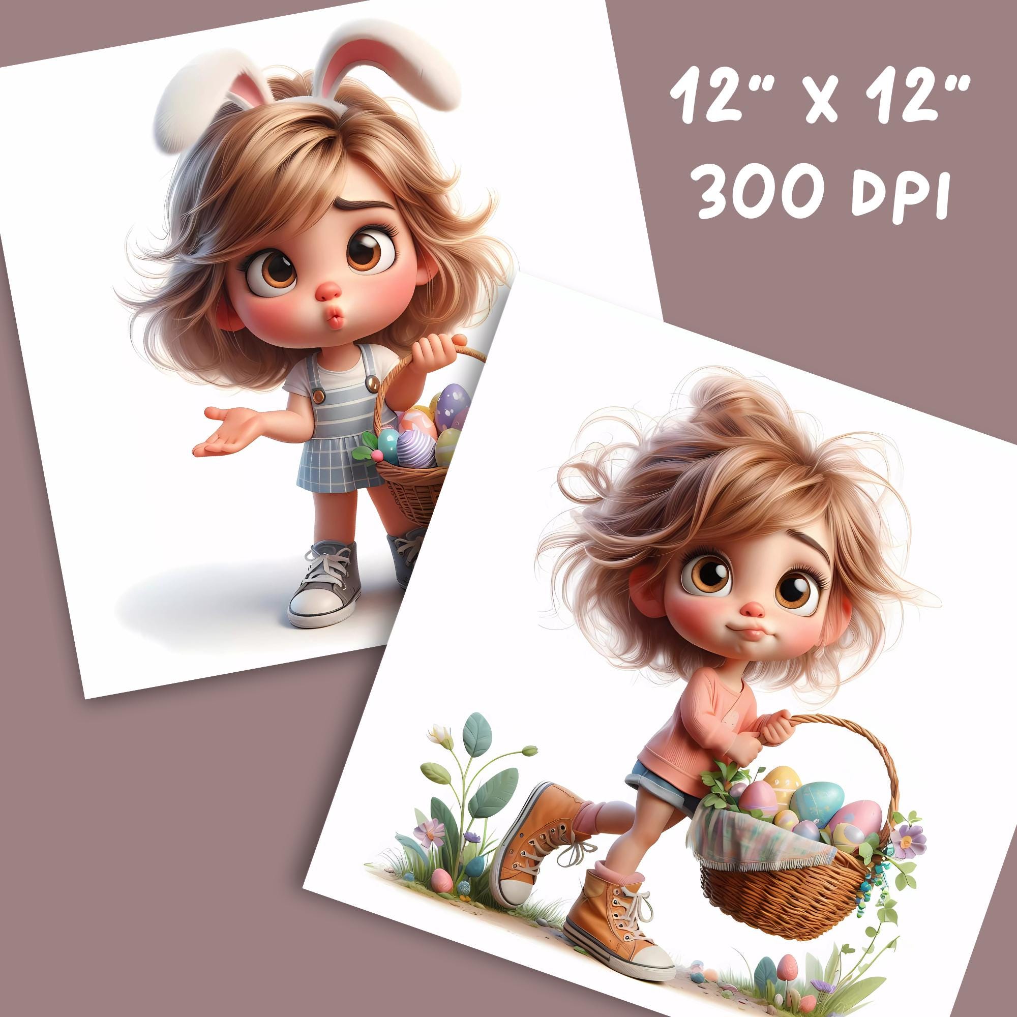 Easter Girls Clipart: Bunny & Egg Illustrations (digital Download) - Etsy