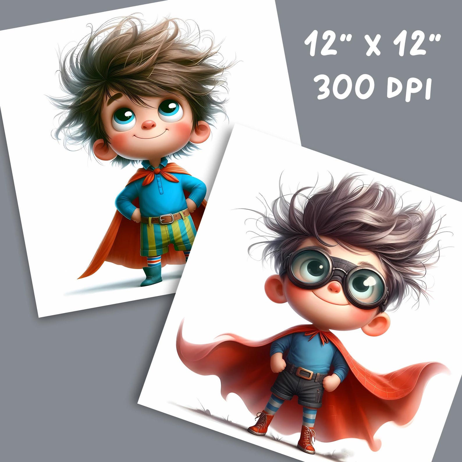15 Whimsical Boy Superhero Clipart - Fun Heroic Digital Download 300 ...