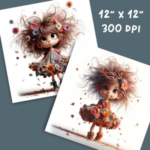 15 Whimsical Girl Clipart - Floral Petal Dresses "flower Power" Digital ...