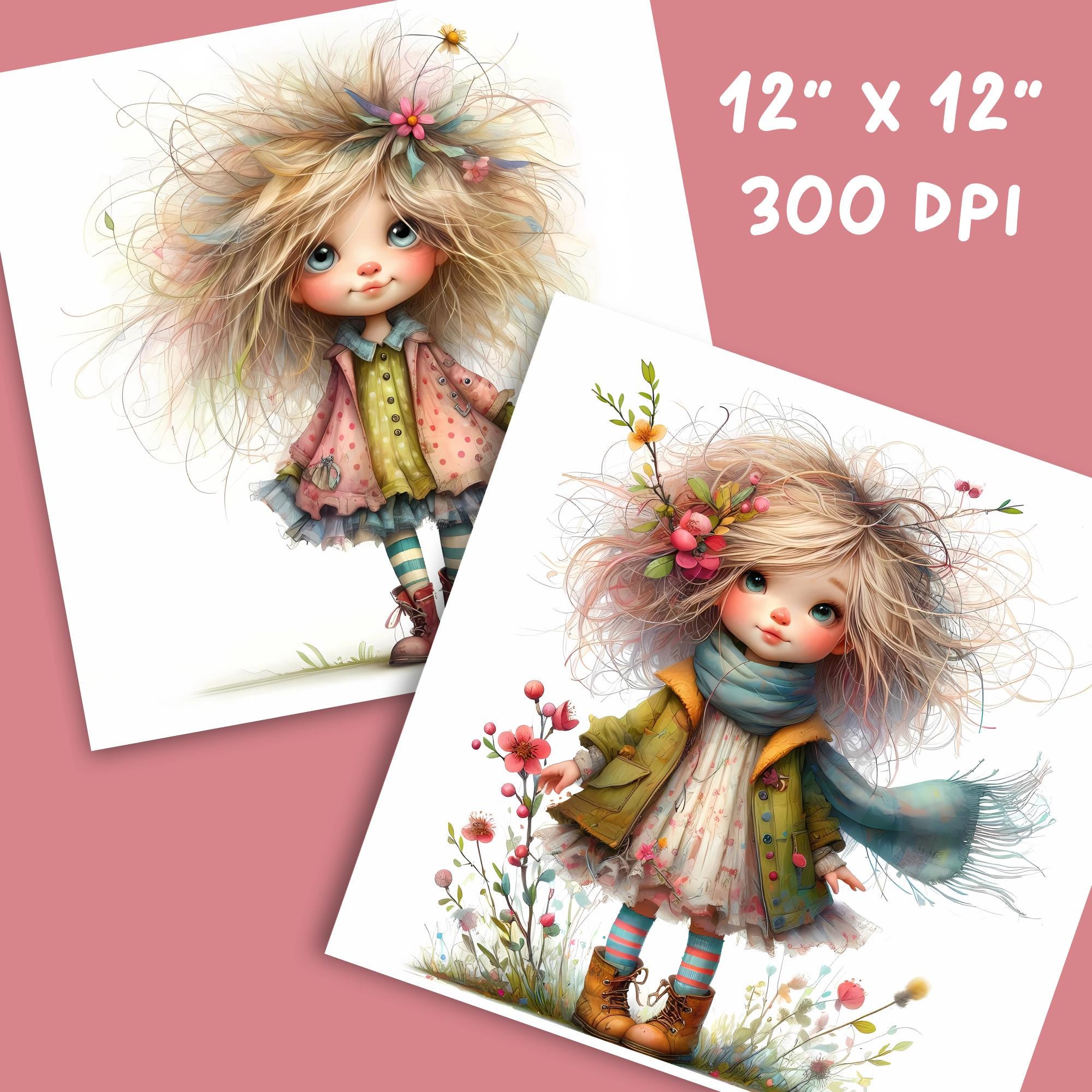 10 Whimsical Girl Clipart - Fun and Playful Designs JPG Images 300 DPI ...
