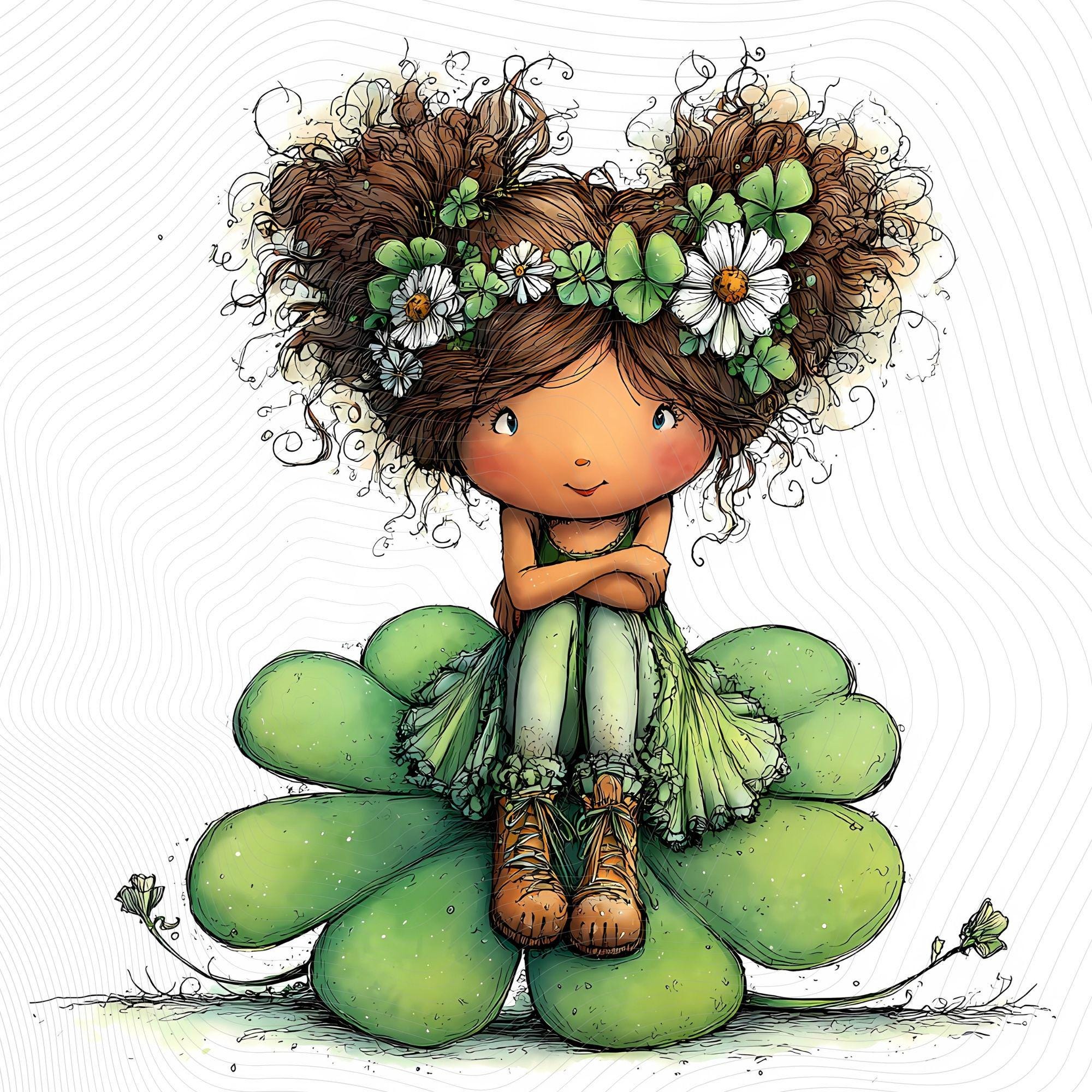 St. Patrick's Day Girl Clipart Bundle, Whimsical Watercolor (digital ...