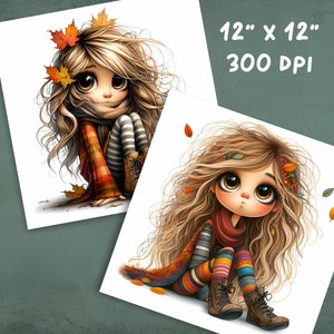 15 Whimsical Girl Clipart - Fall Theme Digital Download 300 DPI for ...