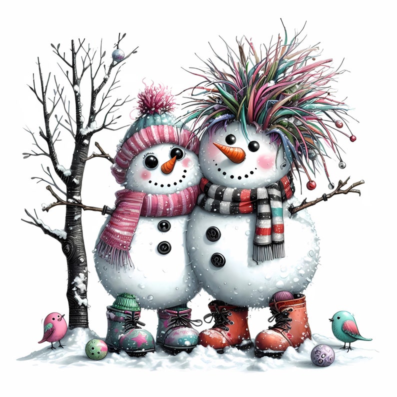 10 Quirky Snowmen Clipart, Commercial Use, Whimsical Snoman Clipart ...