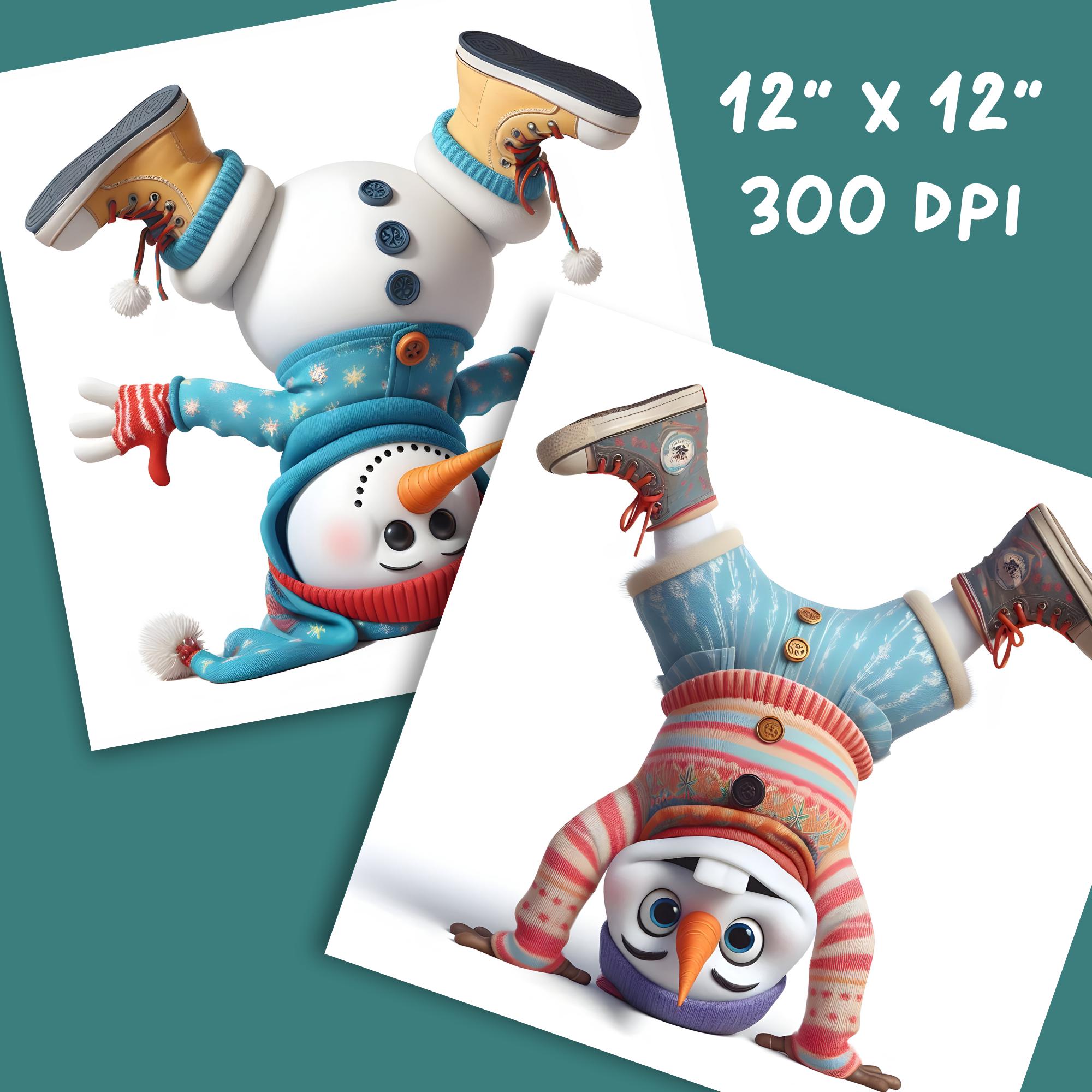 Quirky Handstand Snowman Clipart: 12 Festive Designs (digital Download ...