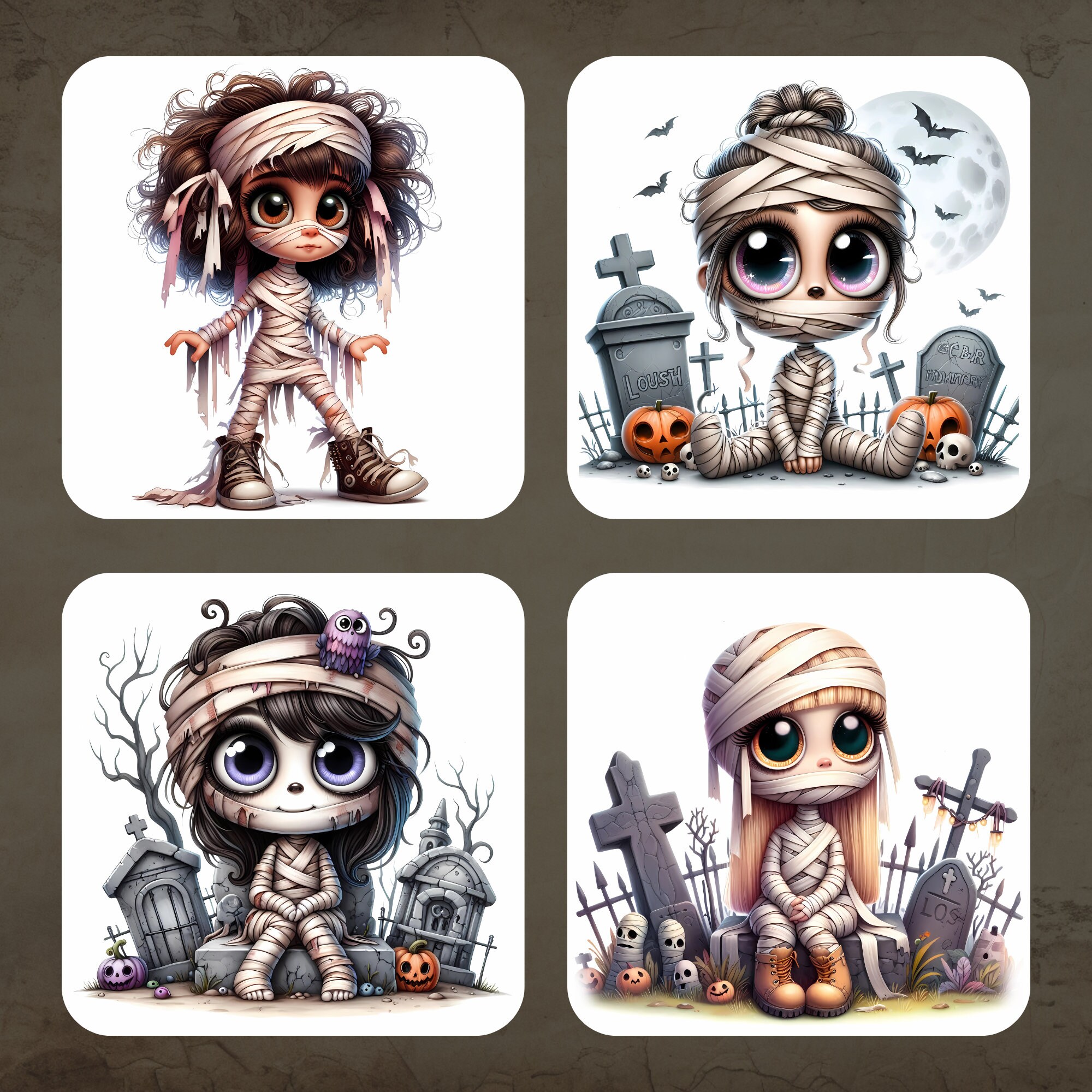 20 Quirky Girl Mummy Clipart, Commercial Use, Halloween Clipart, 300 ...