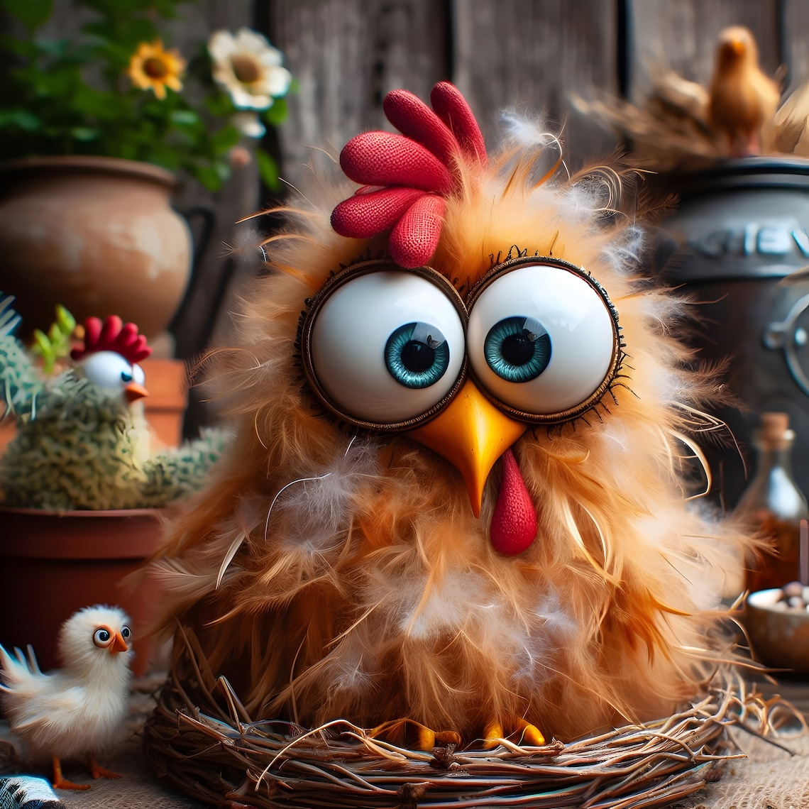 24 Funny, Cute, Chicken Portraits, Mixed Media, Digital Art, Instant ...