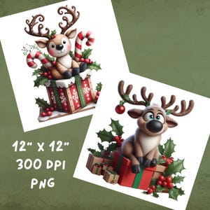 12 Whimsical Reindeer Clipart - Christmas PNG Files 300 DPI for ...
