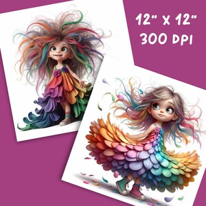 10 Whimsical Girl Clipart - Rainbow Dresses Digital Download 300 DPI ...