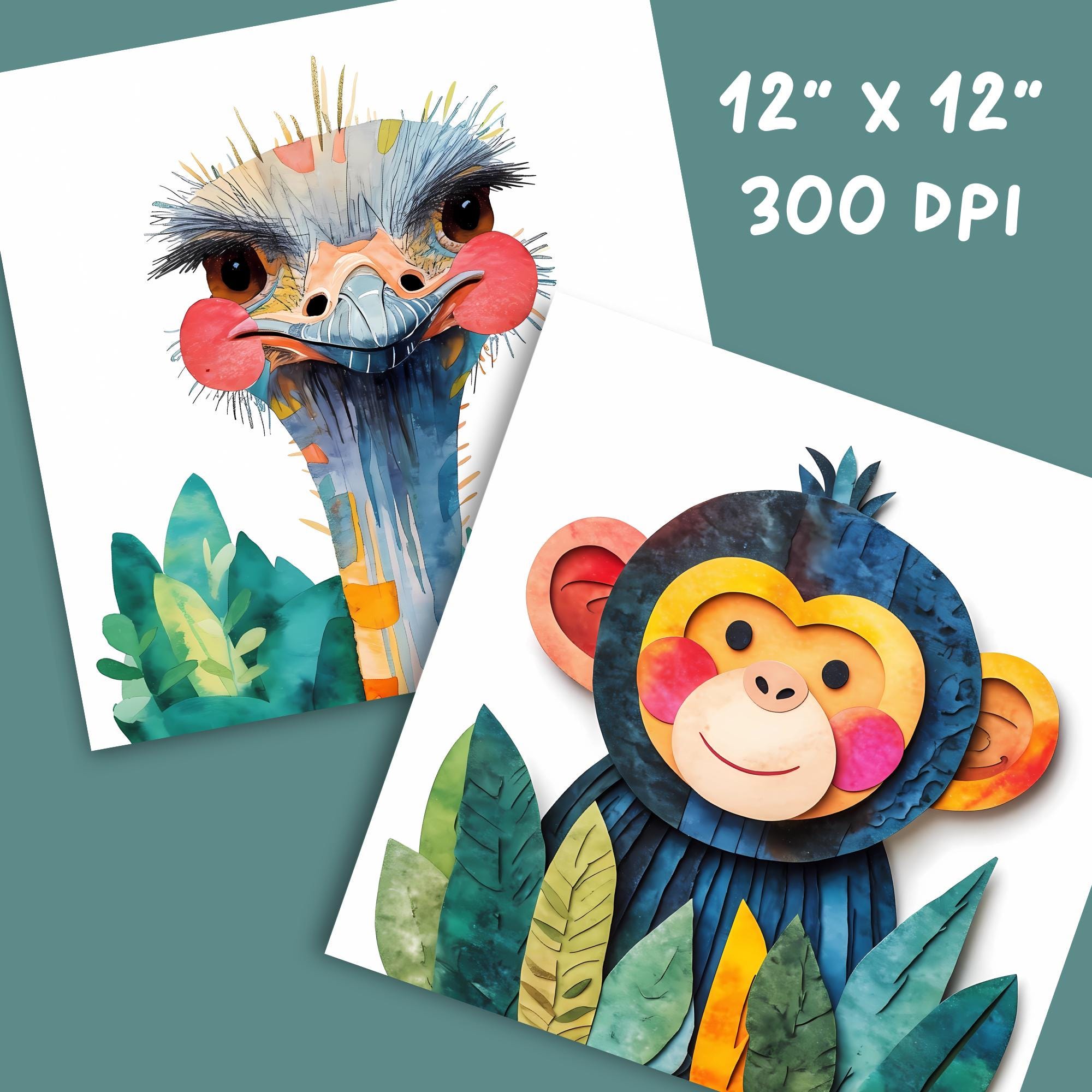 Safari Animal Clipart Bundle: 12 PNG Images, Transparent Background ...