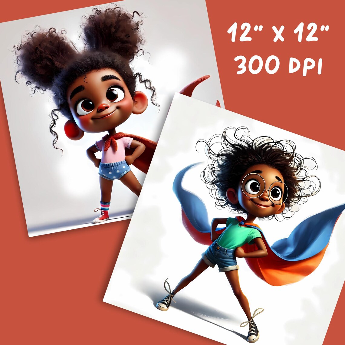 African American Superhero Girl Clipart: Whimsical JPG Images (300 DPI ...