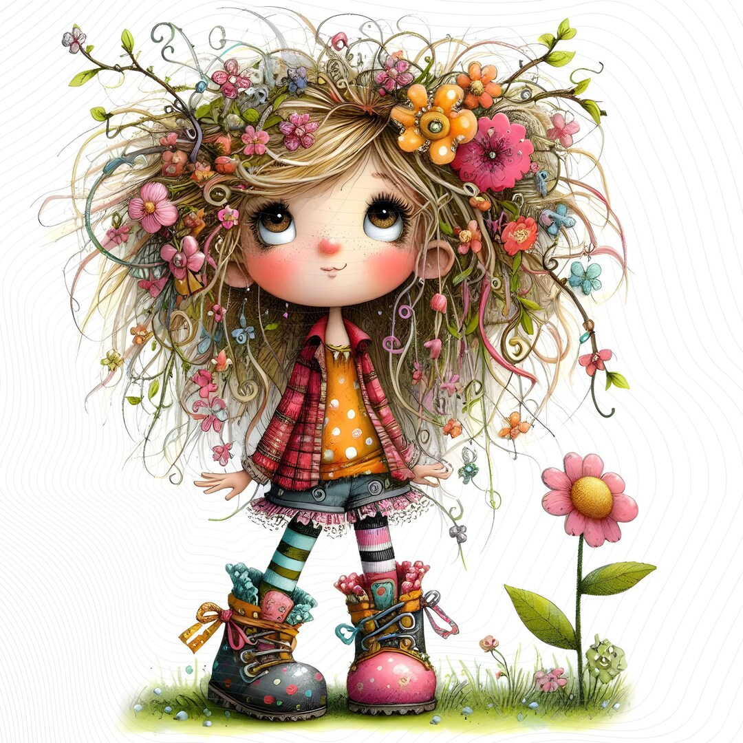 Quirky Girl Clipart, Commercial Use, Cute Whimsical Girl, 300 DPI Jpgs ...