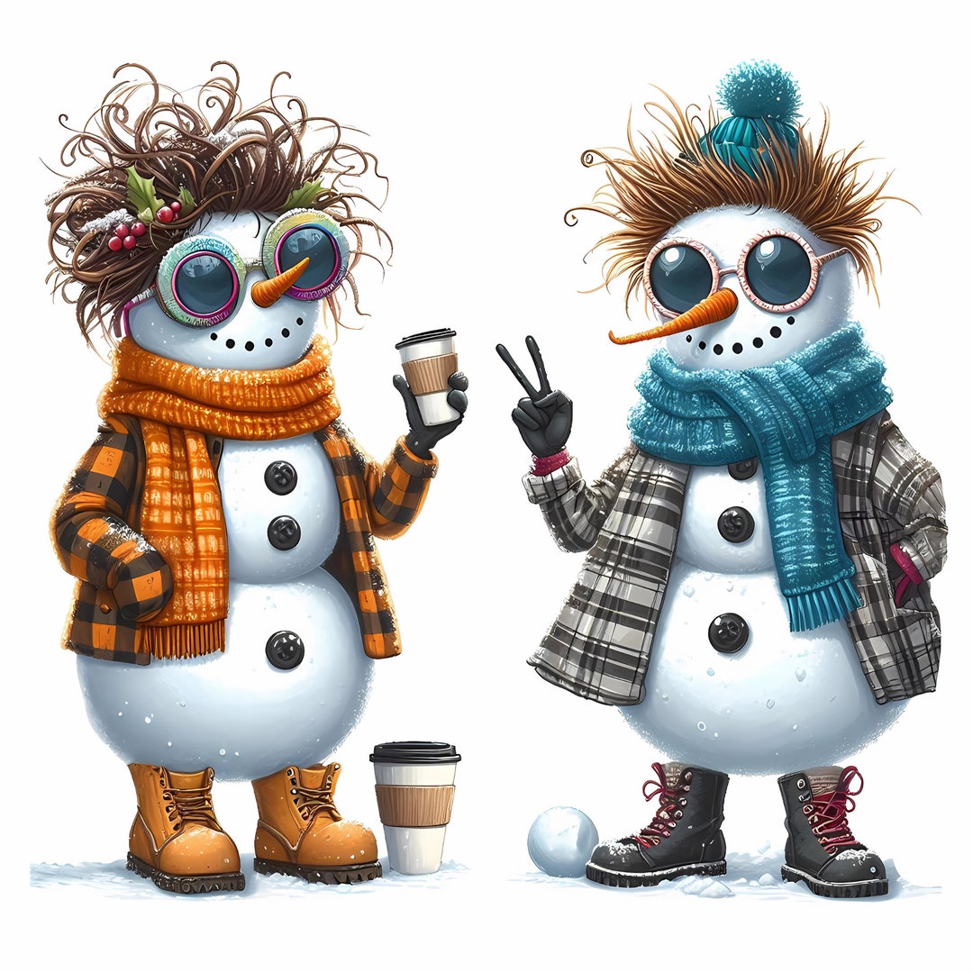 10 Quirky Snowmen Clipart, Commercial Use, Whimsical Snoman Clipart ...