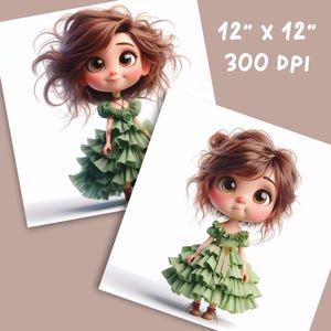 Whimsical Girl Clipart: Ruffled Dress Fashion Illustrations (digital ...