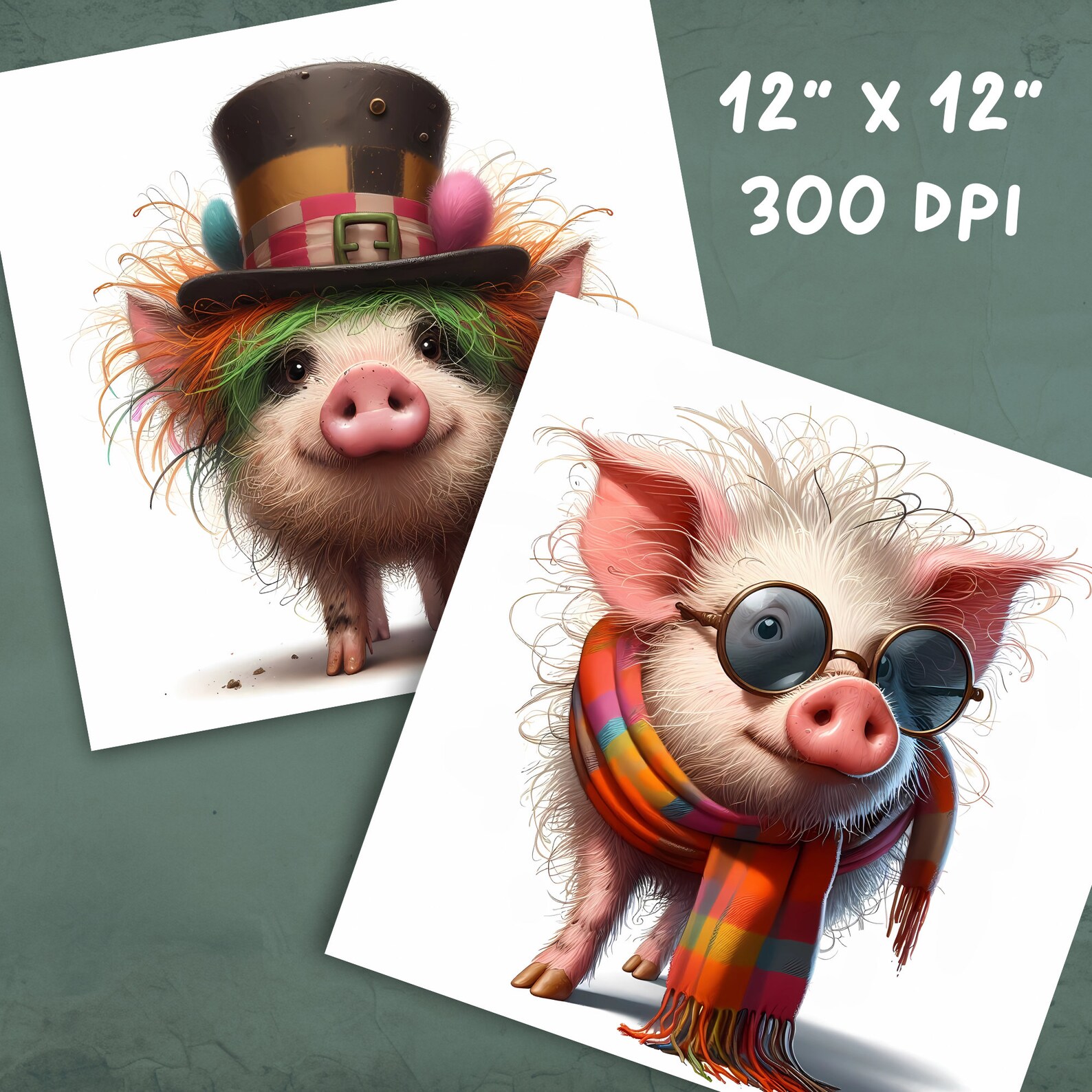 Whimsical Pig Clipart, Quirky Pig Art (300 DPI Jpgs) (commercial Use ...