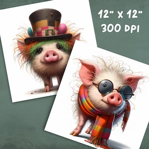 15 Whimsical Pig Clipart, Commercial Use, Quirky Pig Clip Art, 300 DPI ...
