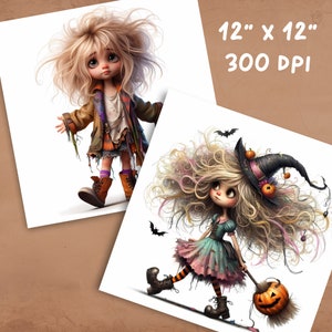 15 Quirky Girl Clipart, Commercial Use, Cute Whimsical Halloween Girl ...