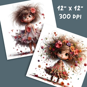 15 Whimsical Girl Clipart - Floral Petal Dresses "flower Power" Digital ...