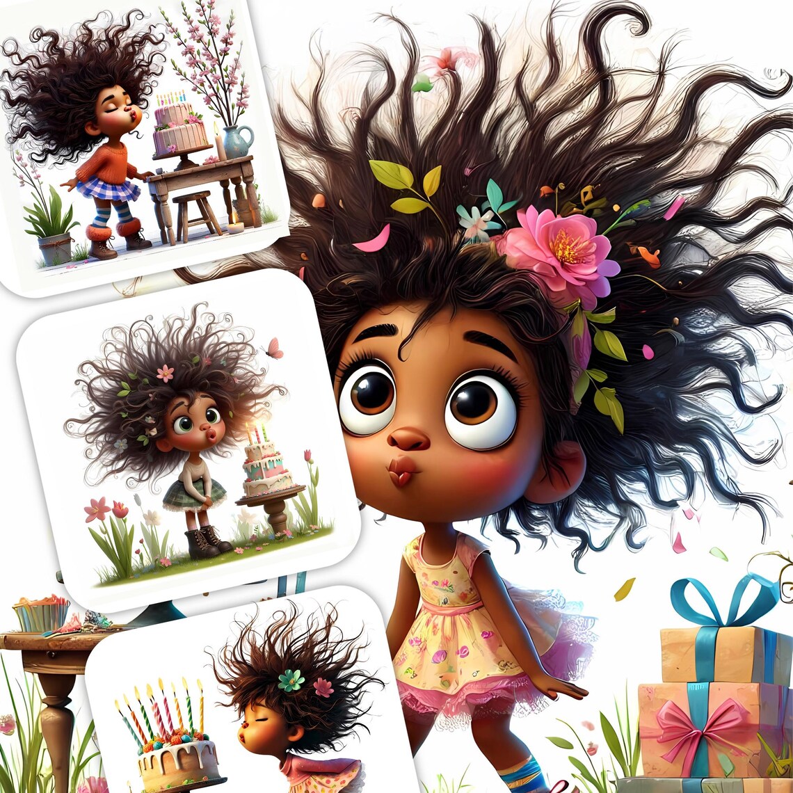 Quirky Birthday Girl Clipart, Commercial Use, Cute Birthday Girl ...