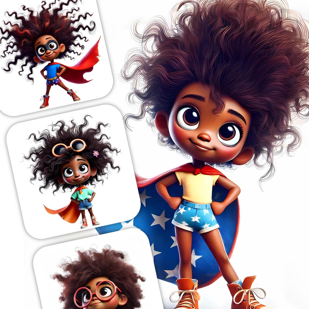 15 Whimsical African American Superhero Girl Clipart - JPG Images 300 ...