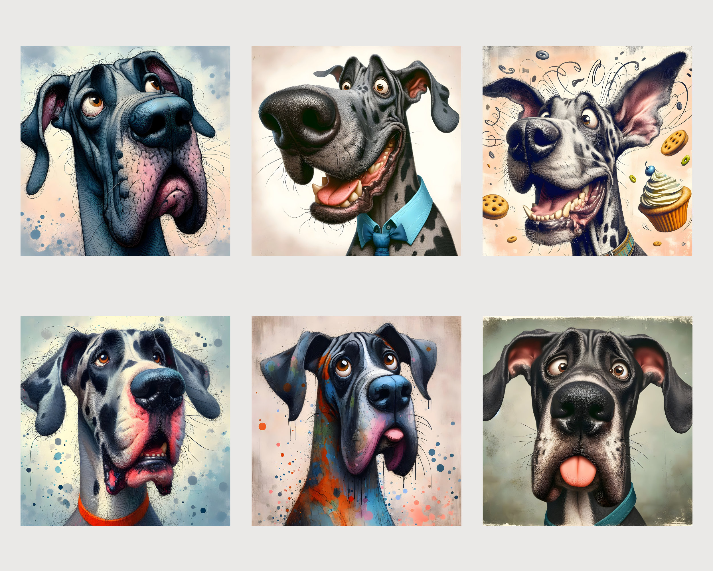 20 Funny Great Dane Portraits, Mixed Media Art (digital Download) - Etsy