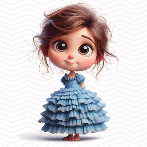 Whimsical Girl Clipart: Ruffled Dress Fashion Illustrations (digital ...