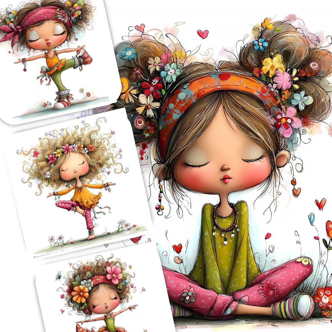 Whimsical Yoga Girl Clipart Bundle, Commercial Use (instant Download ...