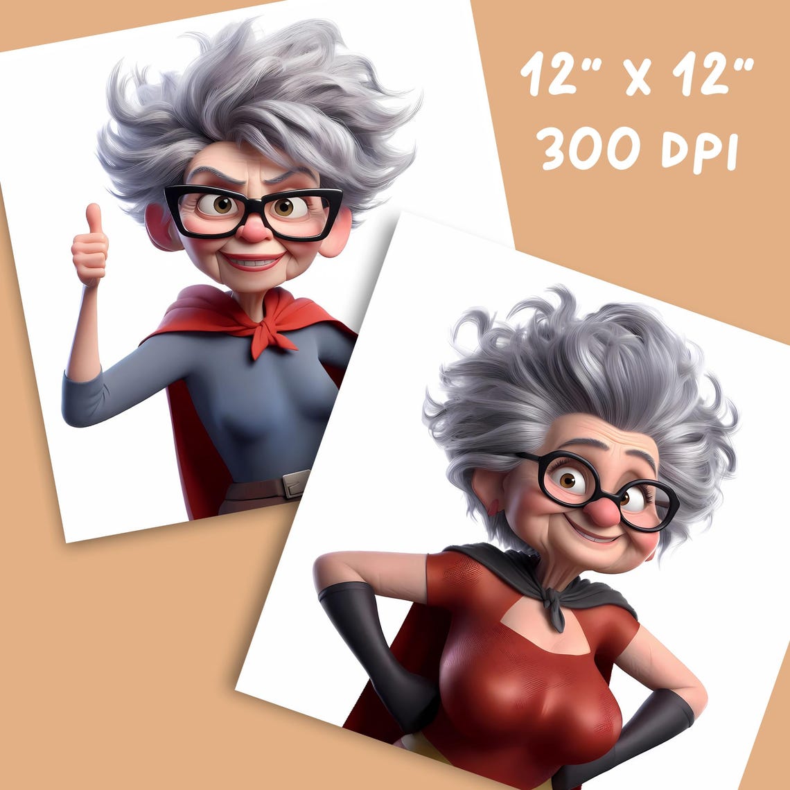 Superhero Grandma Clipart: Whimsical Older Women Designs (JPG, 300 DPI ...