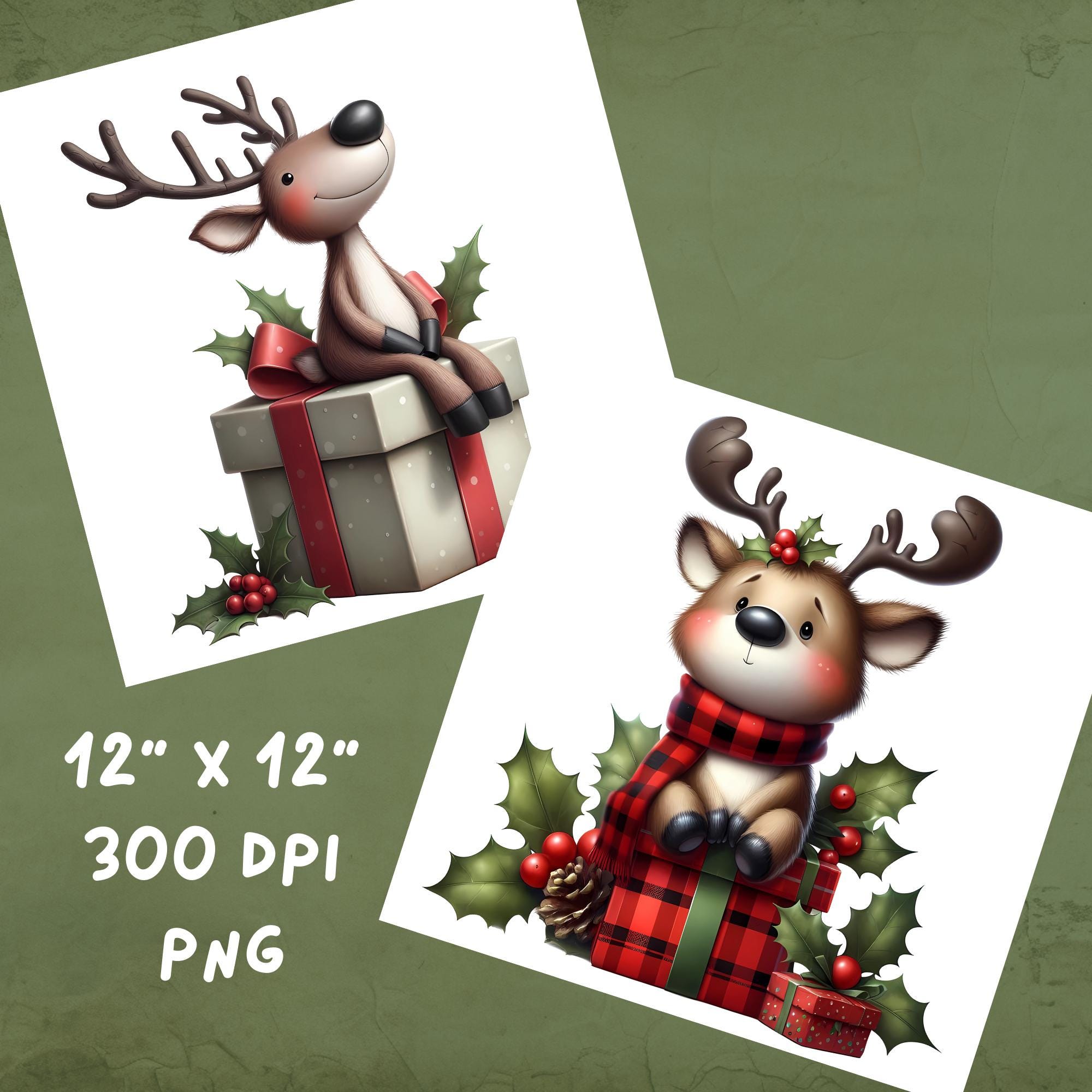 12 Whimsical Reindeer Clipart - Christmas PNG Files 300 DPI for ...