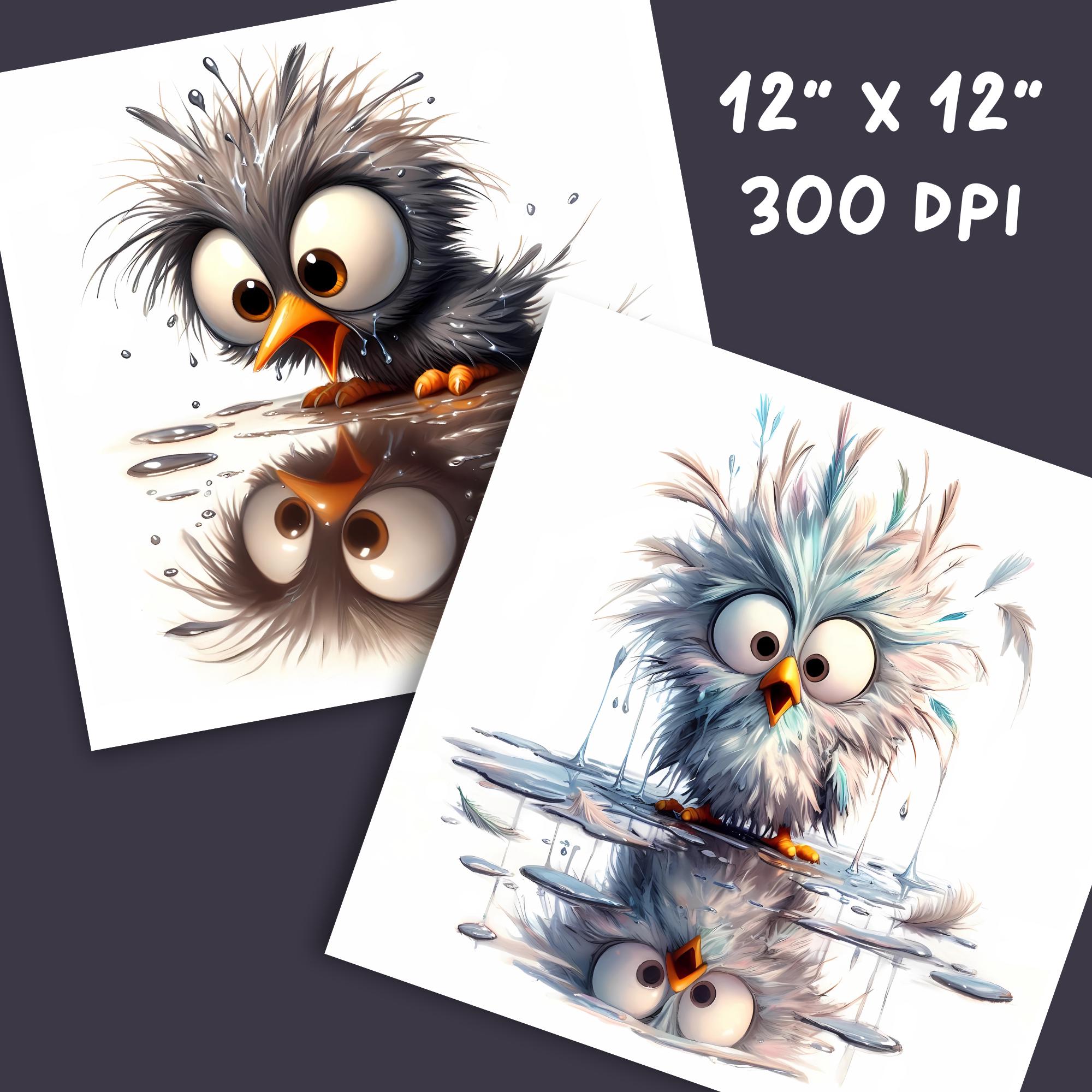 12 Quirky Birds Shocked at Their Reflection Clipart | Funny Bird ...