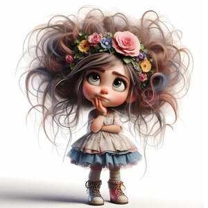 10 Whimsical Girl Clipart - Girls Wearing Floral Crowns JPG Images 300 ...