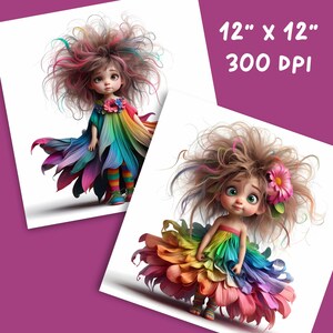 10 Whimsical Girl Clipart - Rainbow Dresses Digital Download 300 DPI ...