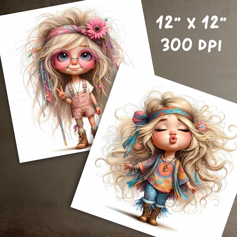 Quirky Hippie Girl Clipart: Whimsical JPG Images (commercial Use ...