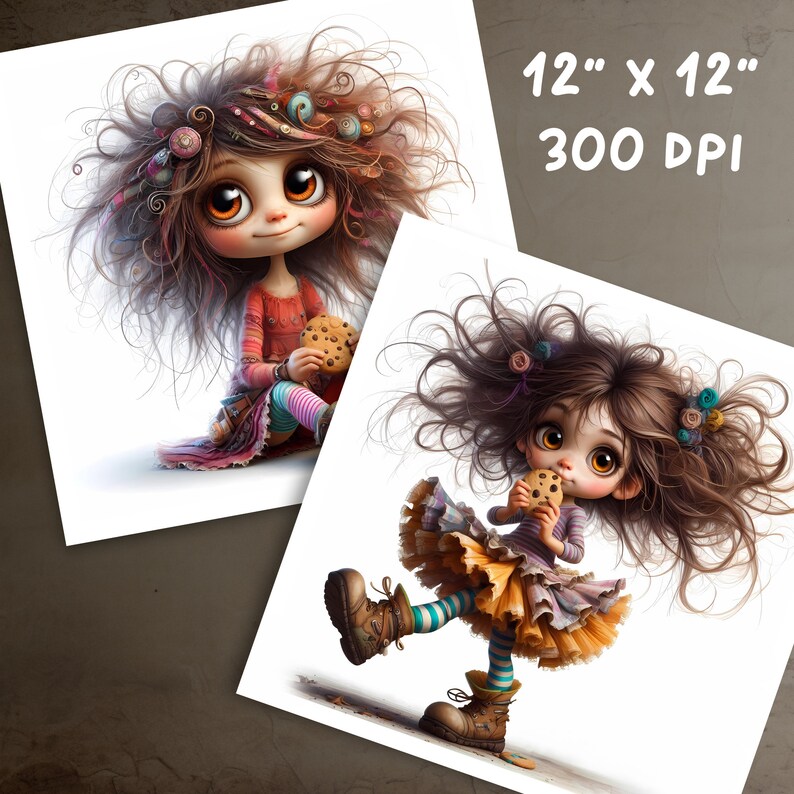Quirky Cookie Lover Clip Art, Commercial Use, Quirky Girl, 10x300 DPI ...