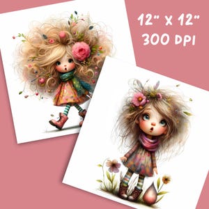 10 Whimsical Girl Clipart - Fun and Playful Designs JPG Images 300 DPI ...