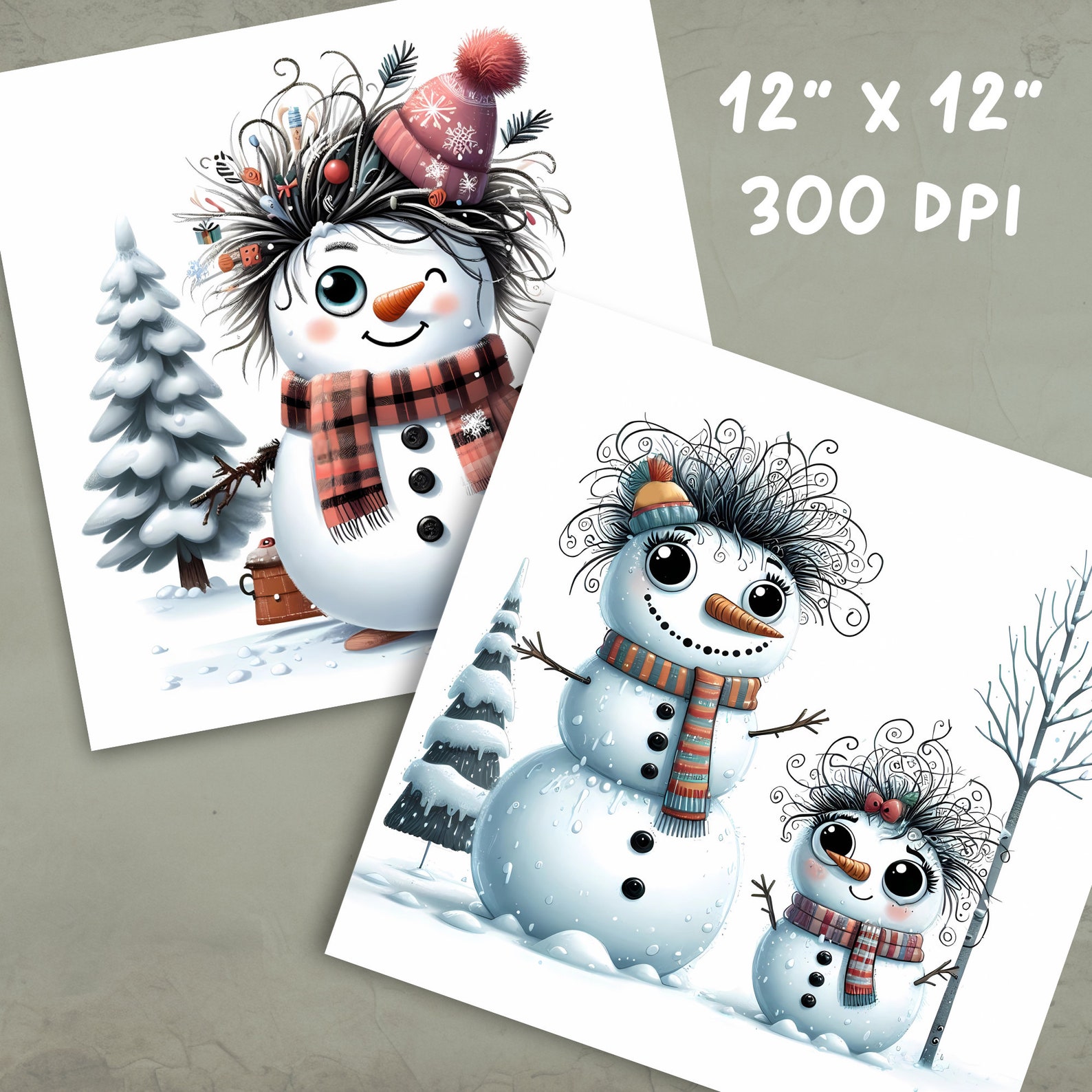 10 Quirky Snowmen Clipart, Commercial Use, Whimsical Snoman Clipart ...