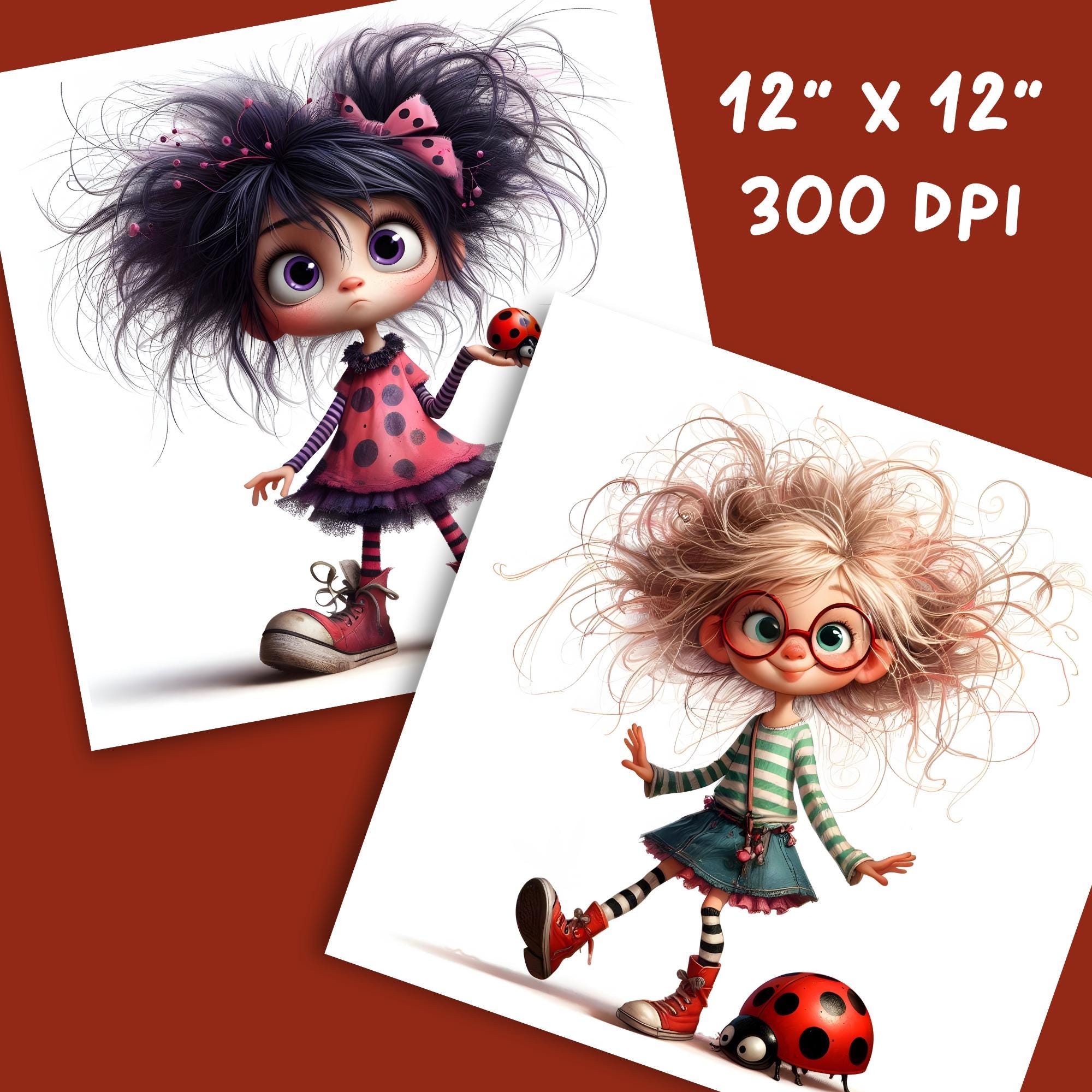 10 Whimsical Girl Clipart - Holding a Ladybug Digital Download 300 DPI ...