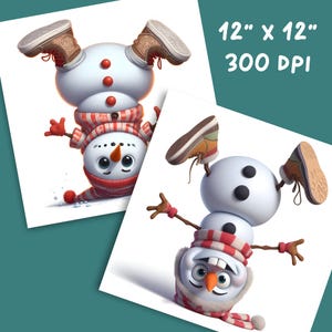 Quirky Handstand Snowman Clipart: 12 Festive Designs (digital Download ...