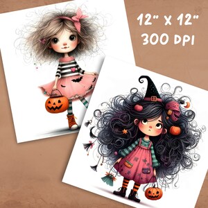 15 Quirky Girl Clipart, Commercial Use, Cute Whimsical Halloween Girl ...