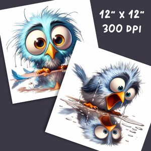 12 Quirky Birds Shocked at Their Reflection Clipart | Funny Bird ...