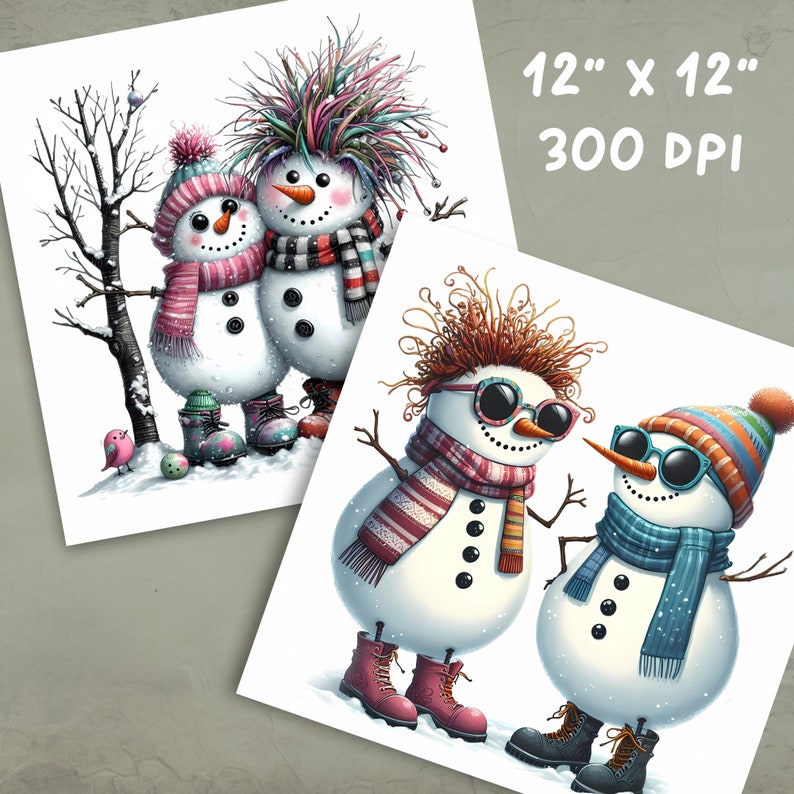 10 Quirky Snowmen Clipart, Commercial Use, Whimsical Snoman Clipart ...