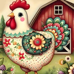 50 Whimsical Calico Chicken Images, Digital Art, Printable Kit, Instant ...