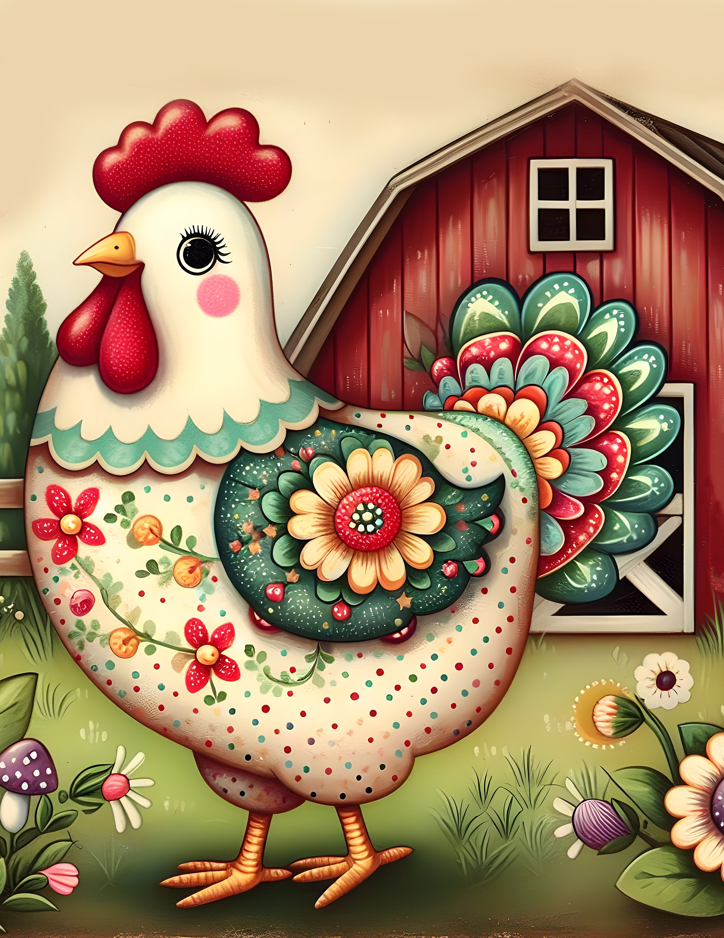 50 Whimsical Calico Chicken Images, Digital Art, Printable Kit, Instant ...
