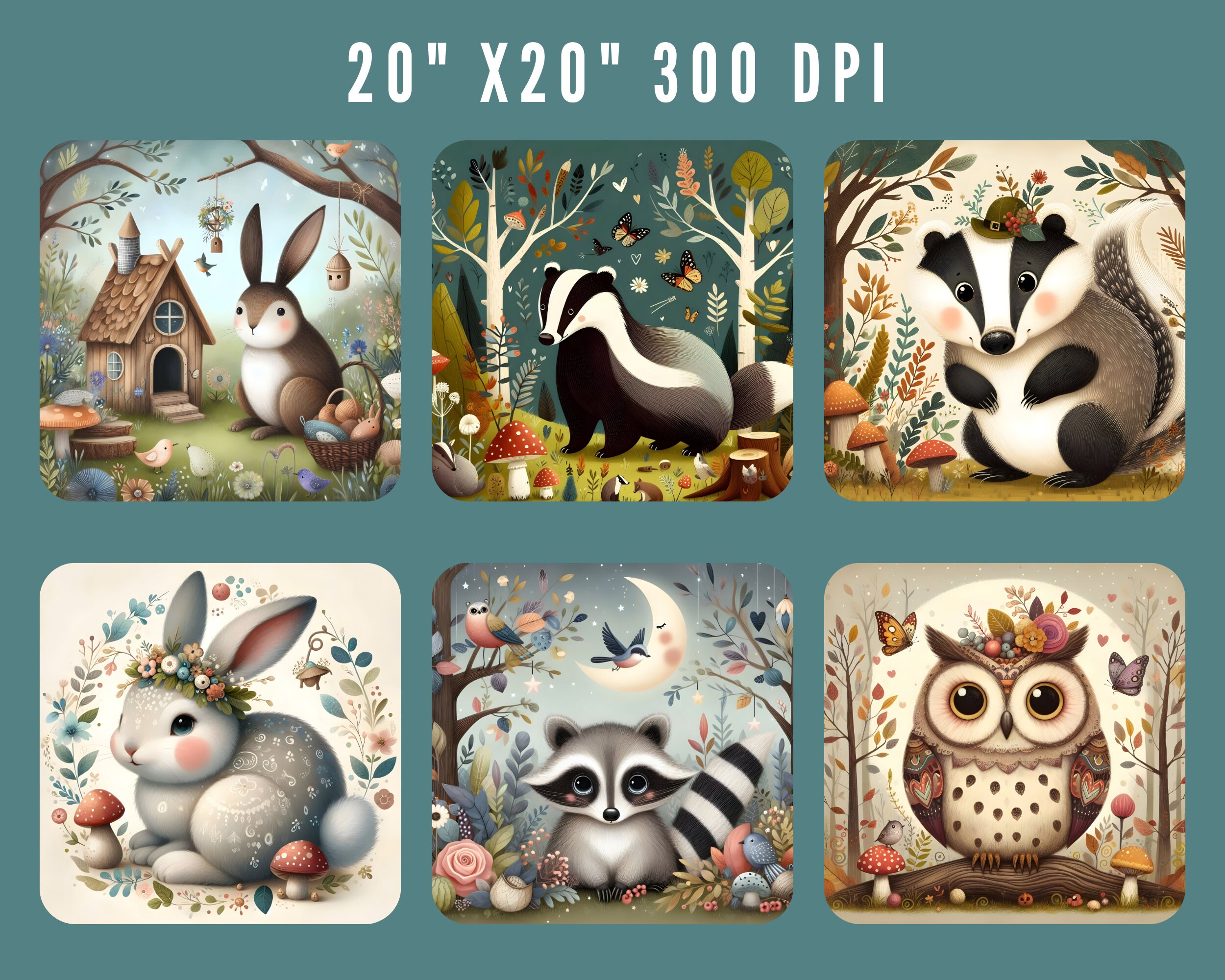 30 Whimsical Woodland Animals, Digital Papers, 30 Printable Woodland ...