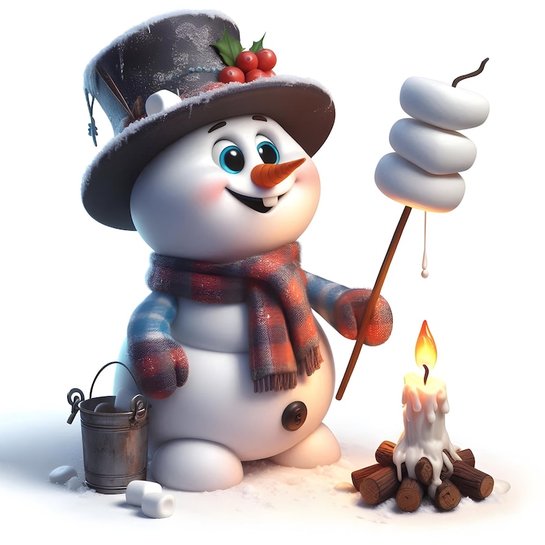 15 Quirky Snowman Clipart Roasting Marshmallows Digital Download 300 ...