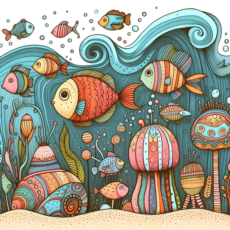 Digital Kit, 50 Whimsical Fish Portrait Illustrations, Digital Art ...